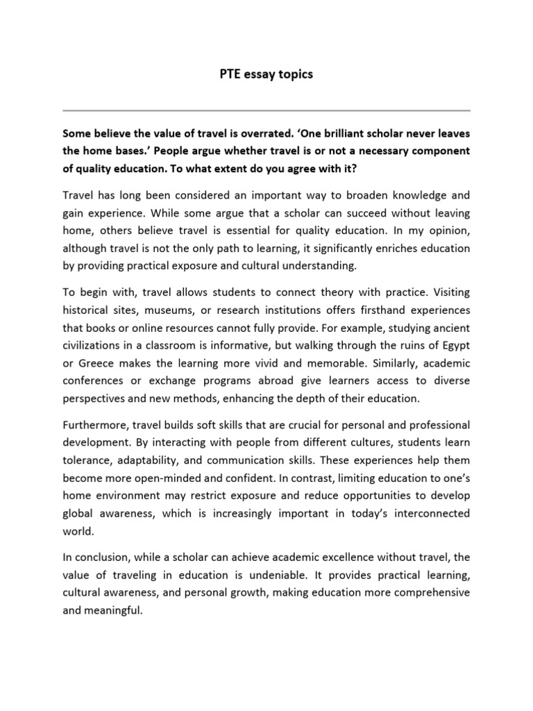 PTE Essay Topics on Education and Travel | PDF | Agriculture | Climate ...