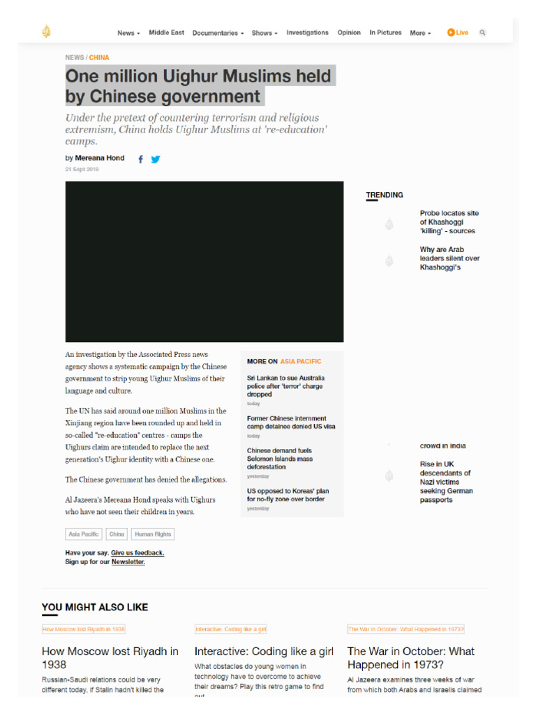 One Million Uighur Muslims Held by Chinese Government | PDF