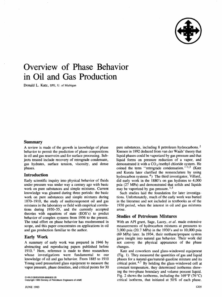 Katz1983 Overview of Phase Behavior | PDF | Phase (Matter) | Physical ...