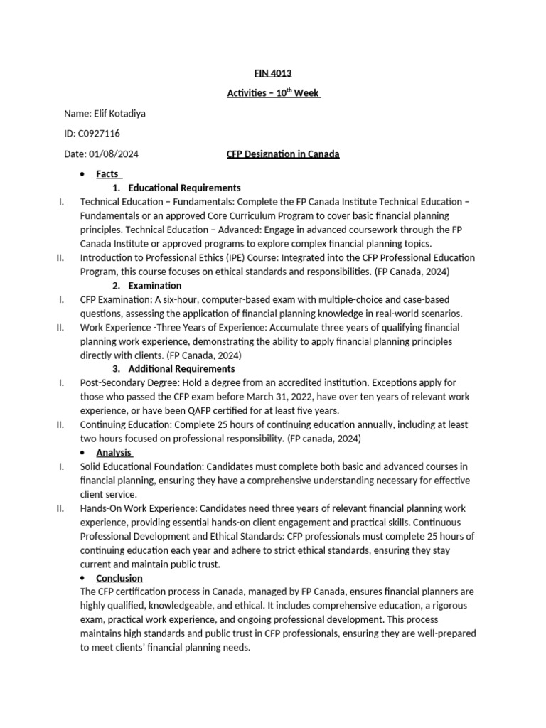 CFP Certification Process in Canada | PDF | Professional Certification ...