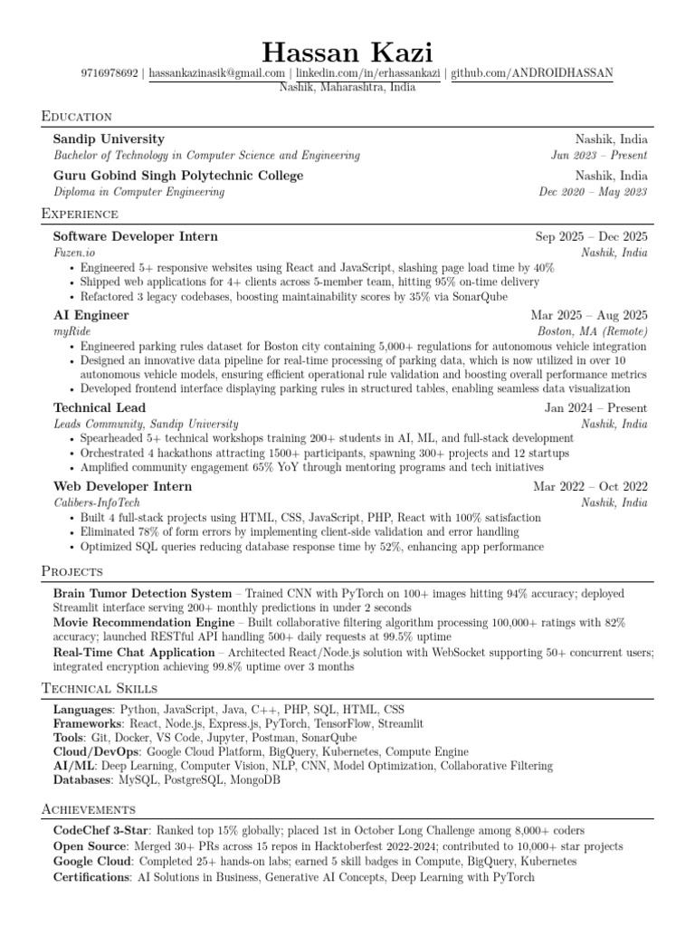 Hassan Resume Ats 94 | PDF | Computing | Software Engineering