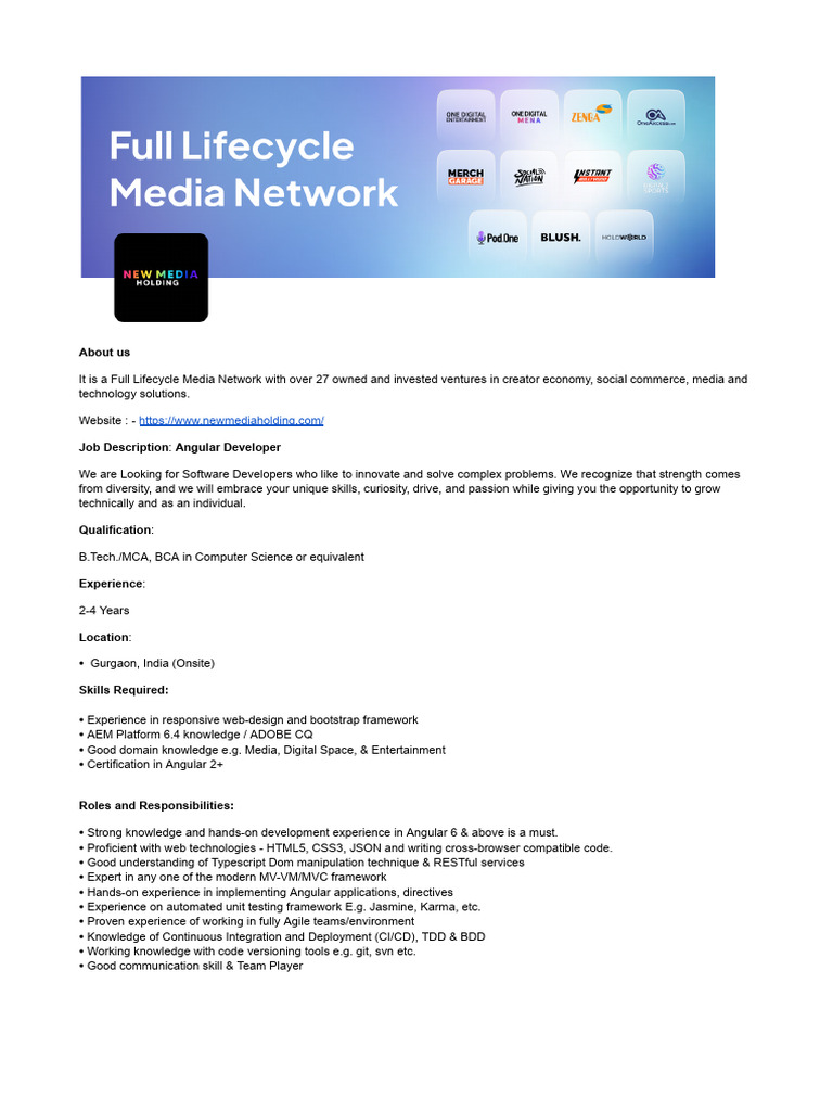 Angular Developer JD | PDF