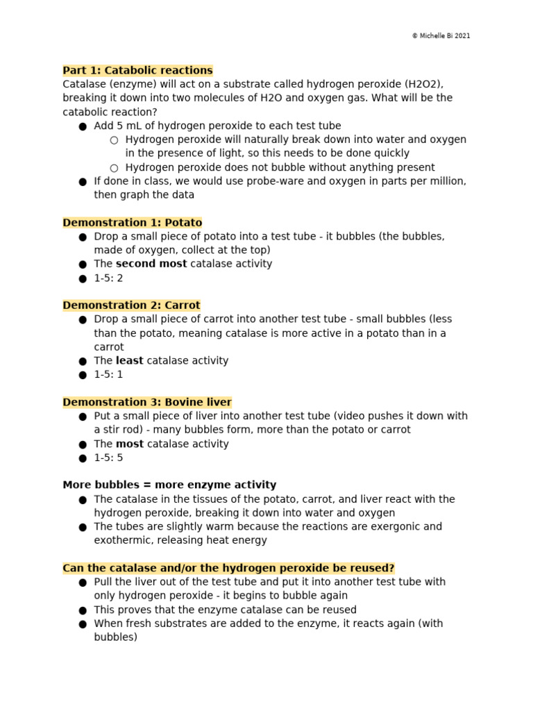 Catalase Activity in Different Substrates | PDF | Catalase | Ph