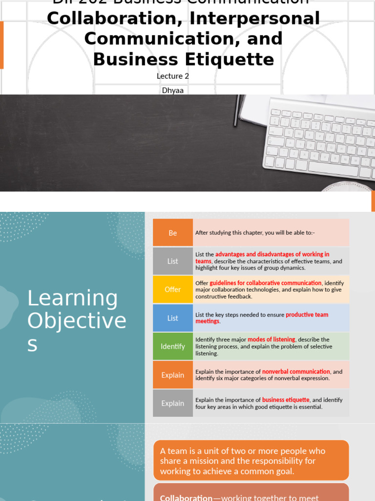Lecture - 2 Collaboration, Interpersonal Communication, and Business ...