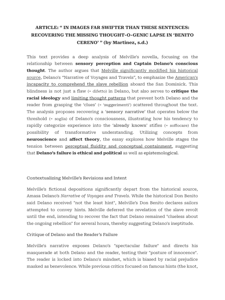 Analyzing Melville's "Benito Cereno" | PDF