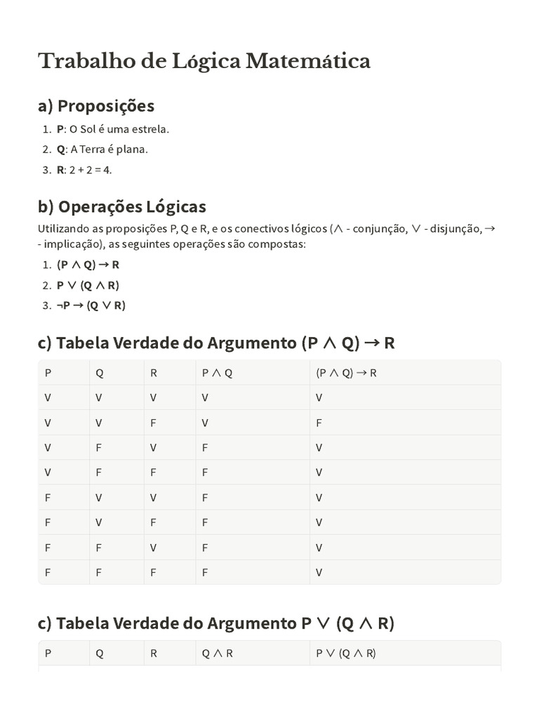 Lógica Matemática: Proposições e Tabelas | PDF | Lógica matemática ...