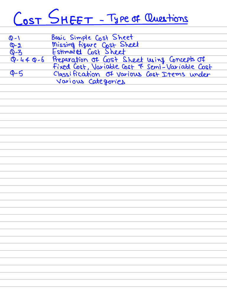 Cost Sheet Summary M23 | PDF