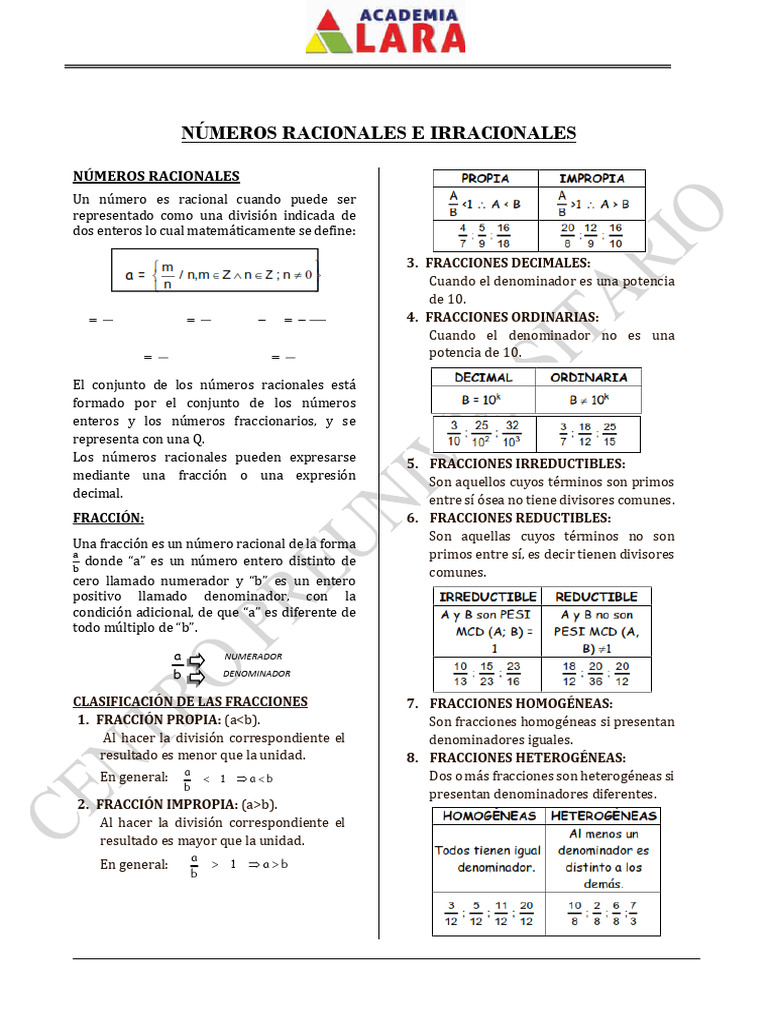 Numeros Racionales e Irracionales | PDF | Número racional | Matemáticas