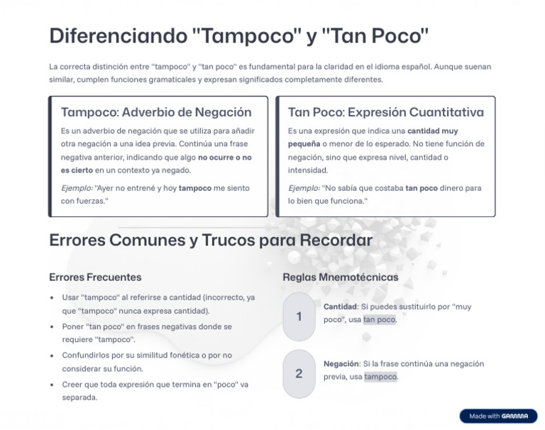 Diferenciando Tampoco y Tan Poco | PDF