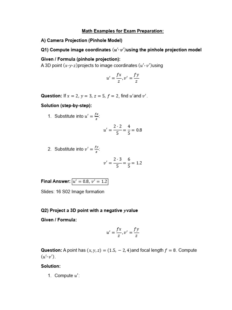 Math Examples for Exam Preparation | PDF | Multiplication | 2 D ...