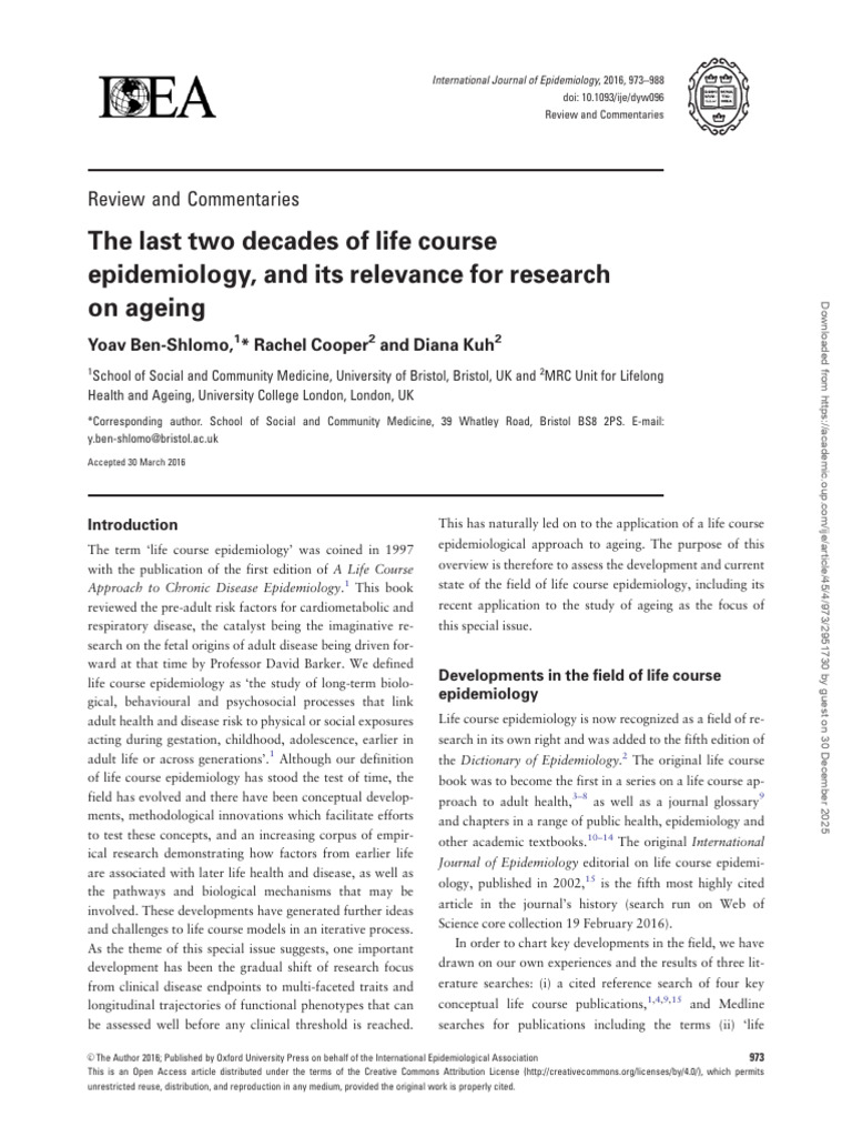 Life Course Epidemiology and Ageing Insights | PDF | Epidemiology | Obesity