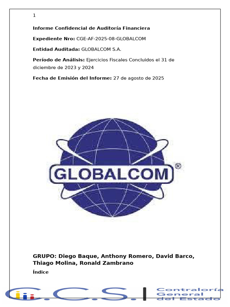 Auditoría Financiera GLOBALCOM S.A. 2024 | PDF | Auditoría | Estado ...