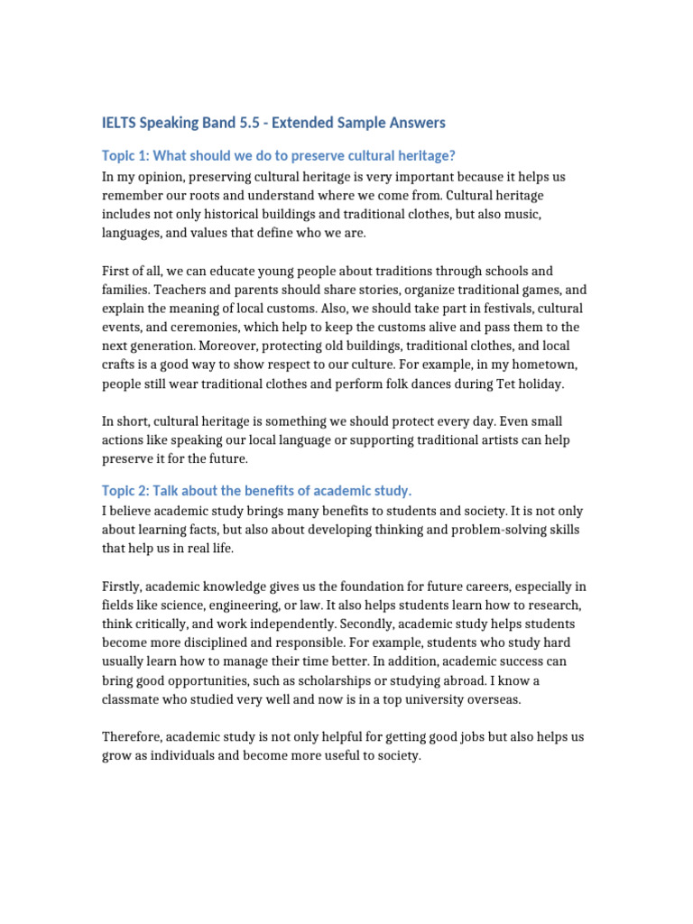 IELTS Speaking Band 5.5 Extended Answers | PDF
