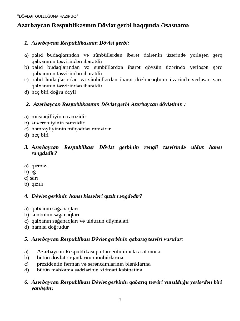 Dövlət Gerbi Haqqında Əsasnamə 15 Sual | PDF