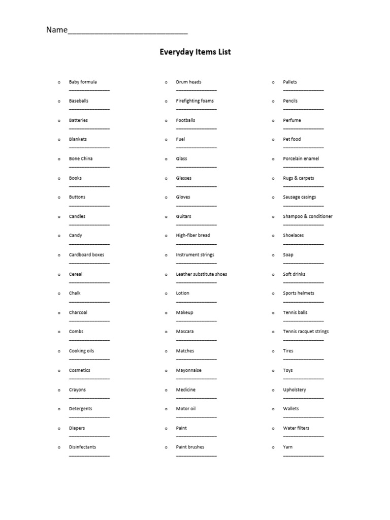 Essential Everyday Items Checklist | PDF
