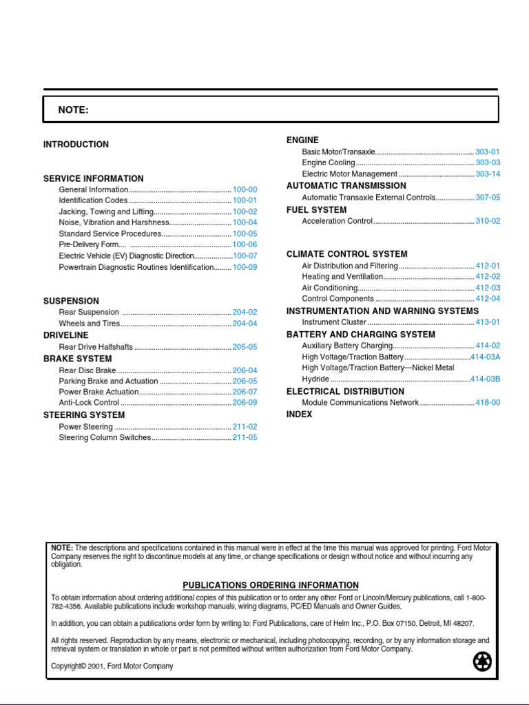 Ford Ranger Ev Workshop Manual 2001 | PDF | High Voltage | Battery Charger