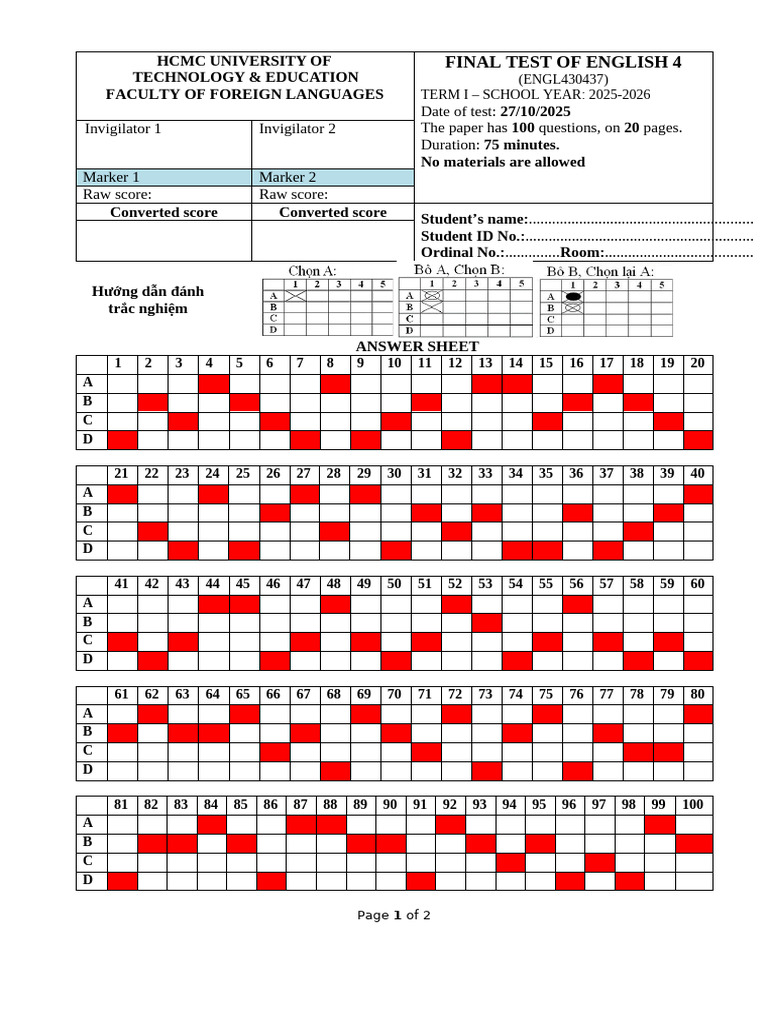 English 4 Final Test HCMC 2025-2026 | PDF