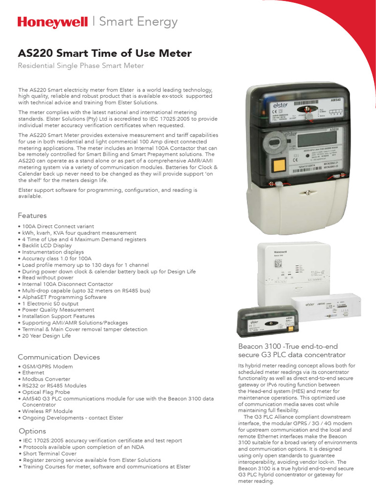 AS220 Smart Electricity Meter Features | PDF | Information And ...