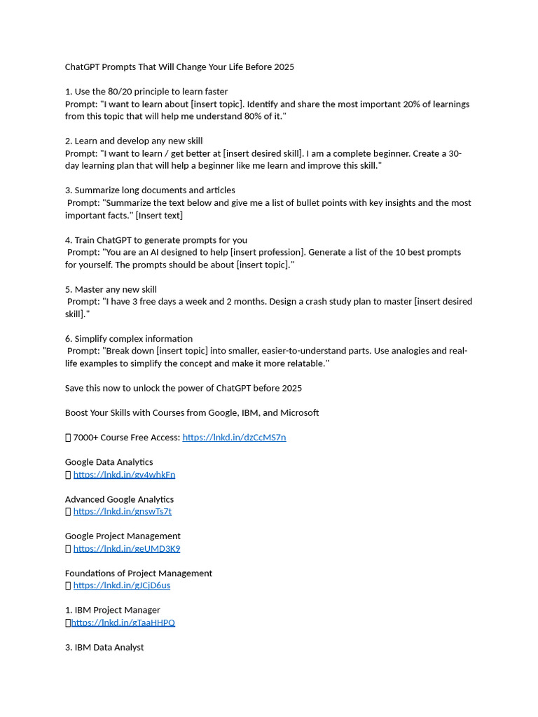 ChatGPT Prompts That Will Change Your Life Before 2025 | PDF | Data ...