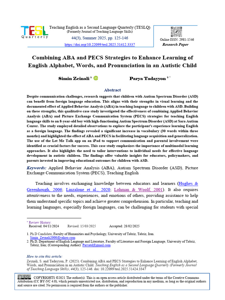 Combination of AAC (PECS) For Teaching English Alphabets, Words, and ...