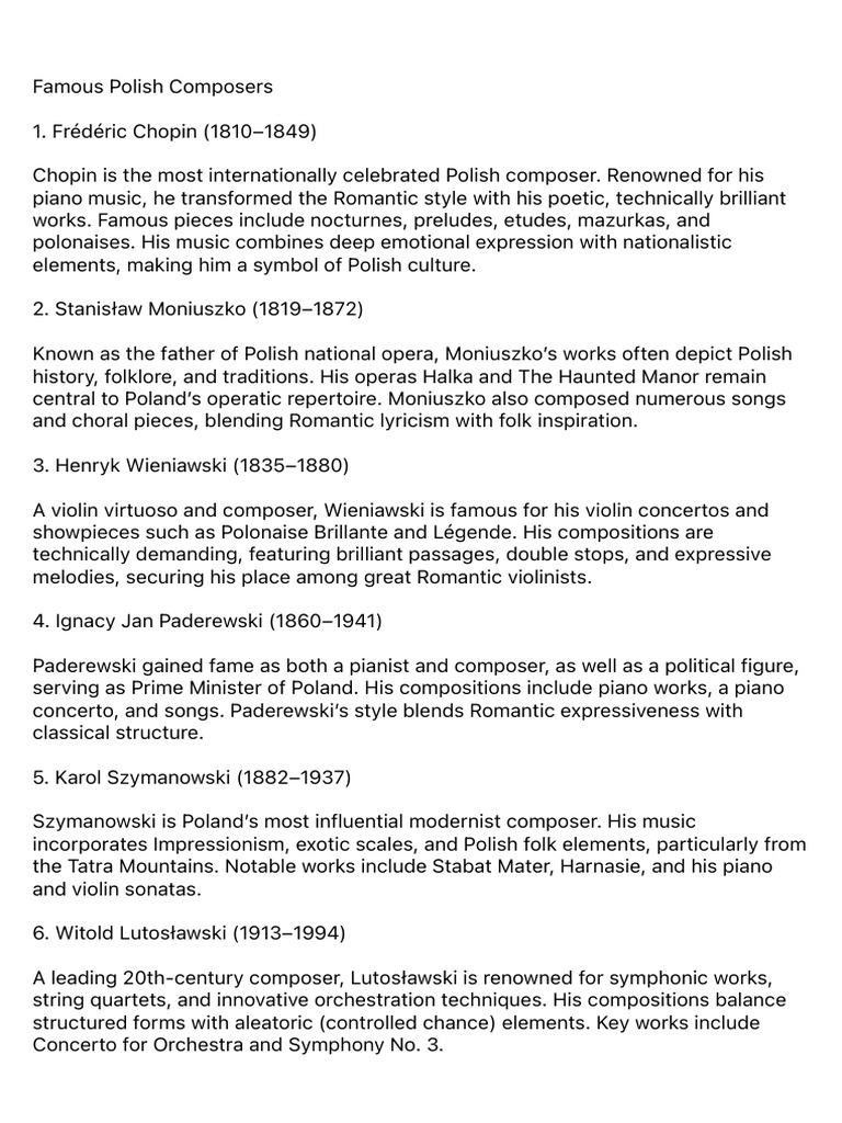 Most Famous Polish Composers | PDF | Romantic Music | Frédéric Chopin
