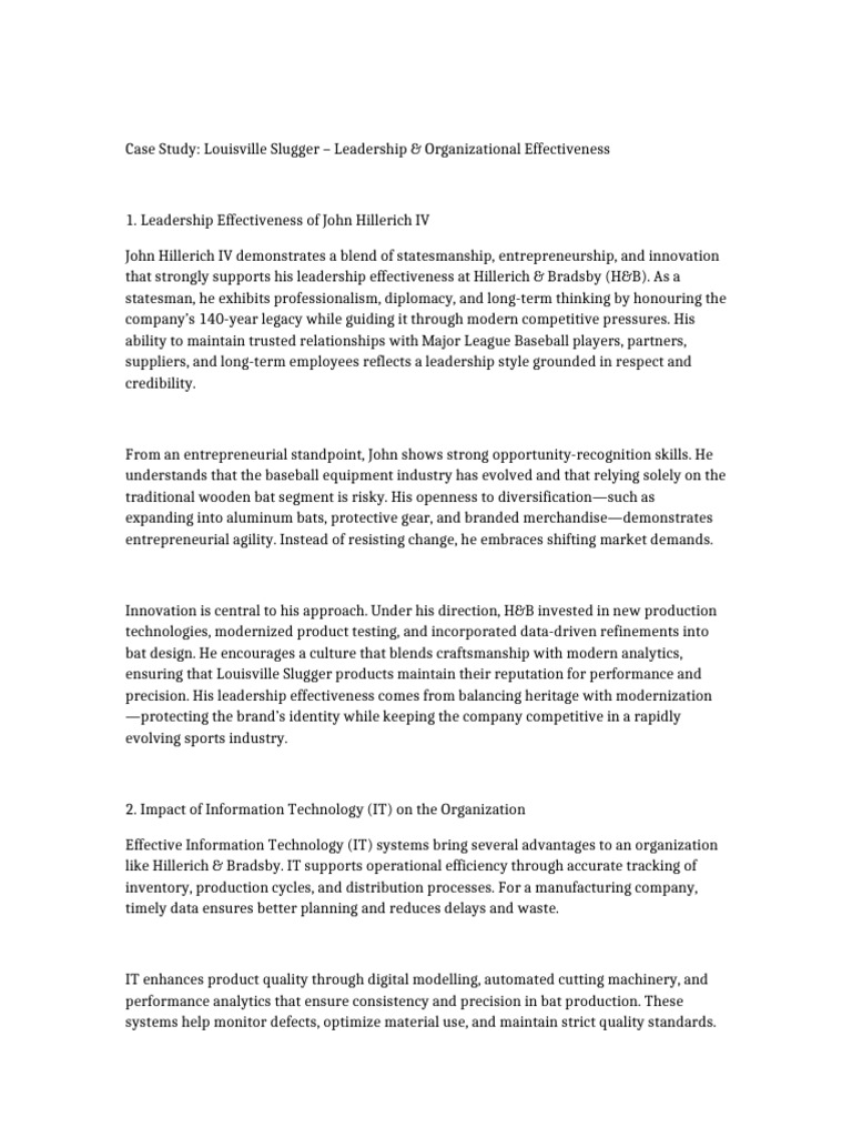 Louisville Slugger Leadership Case Study | PDF | Leadership | Brand