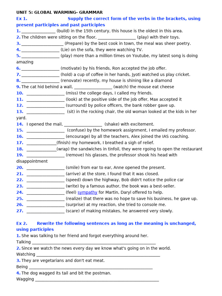 Grammar Exercises on Participles | PDF