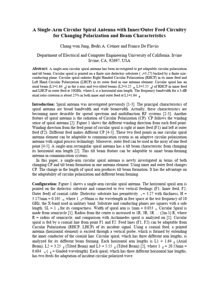 A Single-Arm Circular Spiral Antenna With Inner Outer Feed Circuitry ...