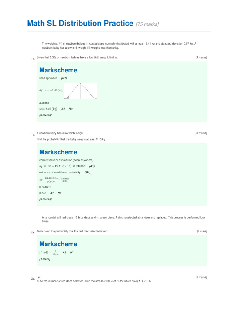 Math SL Distribution Practice key | PDF | Applied Mathematics | Mathematics
