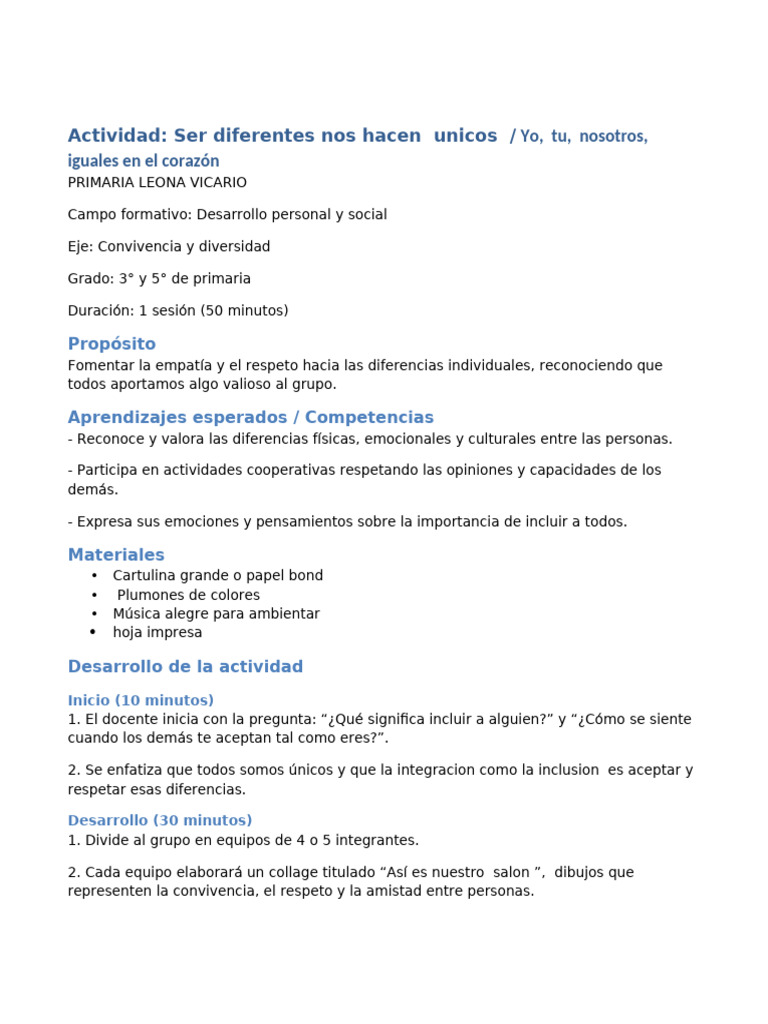 Actividad Inclusion Primaria | PDF | Maestros | Empatía