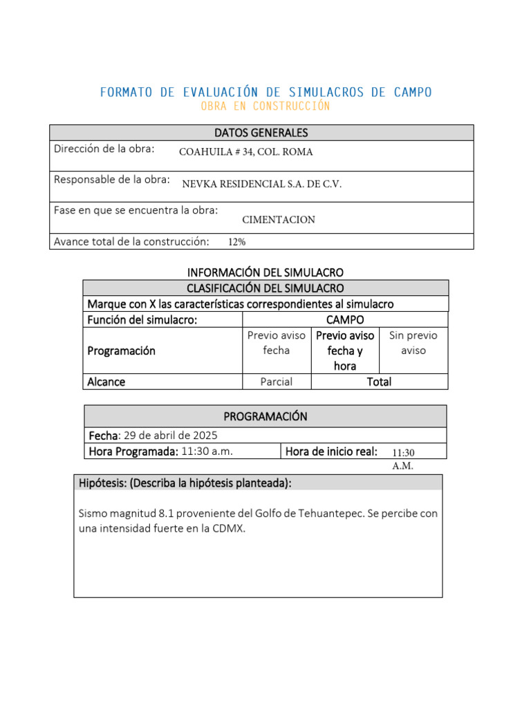 BITÁCORA SIMULACRO-OBRAS_250428_194925 COAHUILA # 34 | PDF