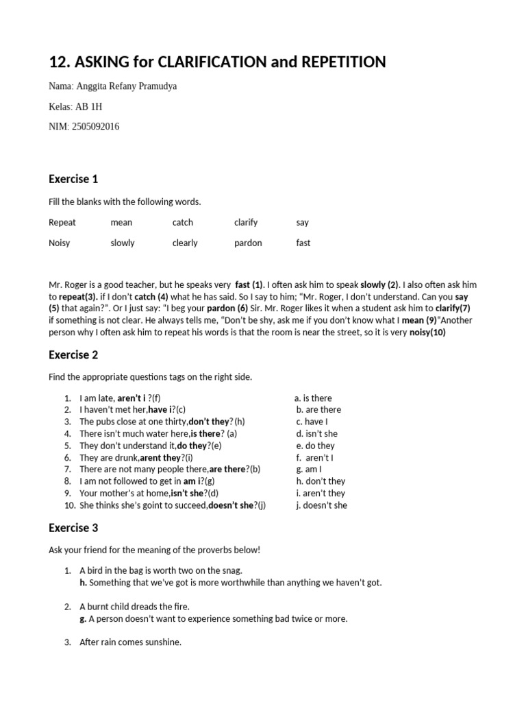 Clarification and Repetition in English | PDF