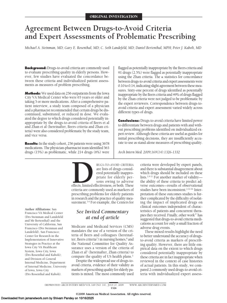Steinman et al 2009_main_agreement analysis paper | PDF | Sensitivity ...