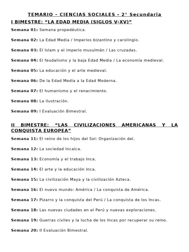 TEMARIO - CCSS 2° | PDF