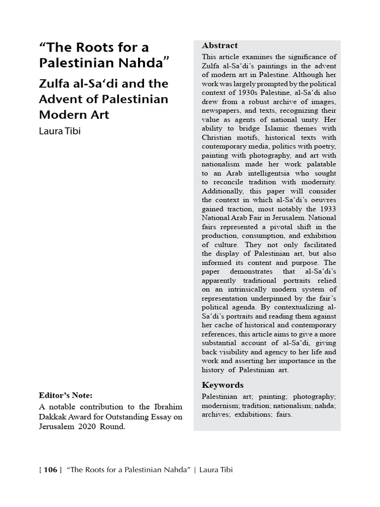 “the Roots for a Palestinian Nahda”-Zulfa Al-Sa‘Di and the Advent of ...
