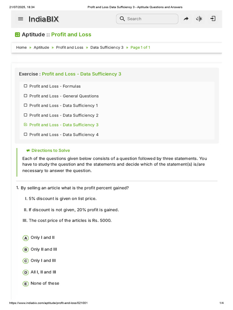 Profit and Loss Data Sufficiency 3 - Aptitude Questions and Answers6 | PDF