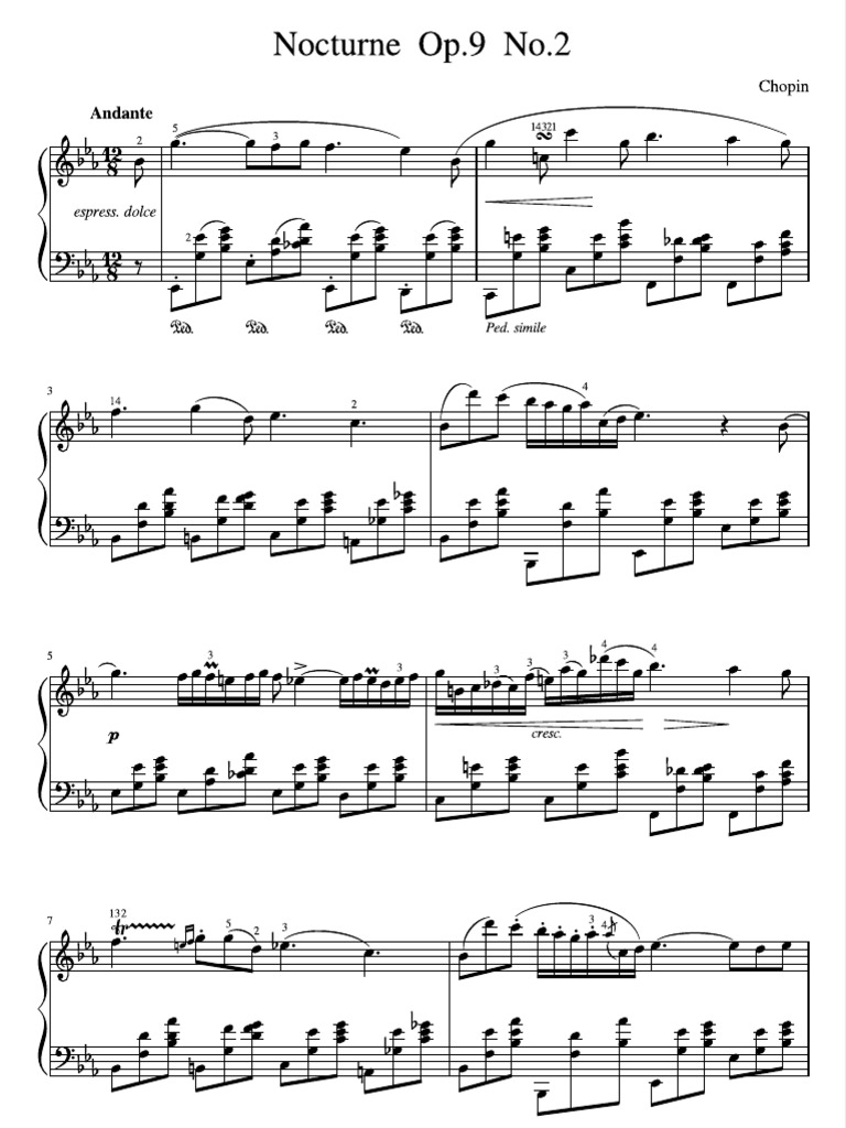 Chopin - Nocturne Op 9 No 2 (E Flat Major) Sheet Music for Piano (Solo ...