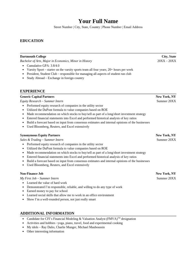Ib Resume Template | PDF | Financial Analyst | Securities Research