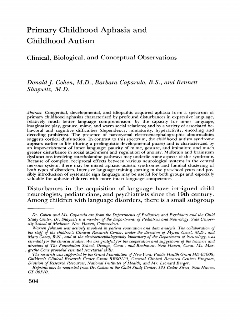 Primary Childhood Aphasia and Childhood Autism_ Clinical, Biological ...