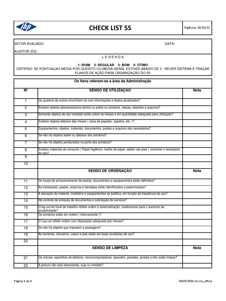 59941748-Check-List-5S | Desperdício | Embalagem e Rotulagem