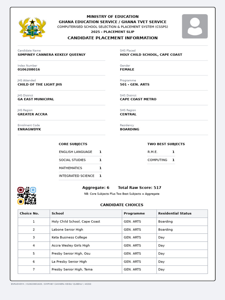 2025 CSSPS Placement Slip for SHS | PDF | Accra