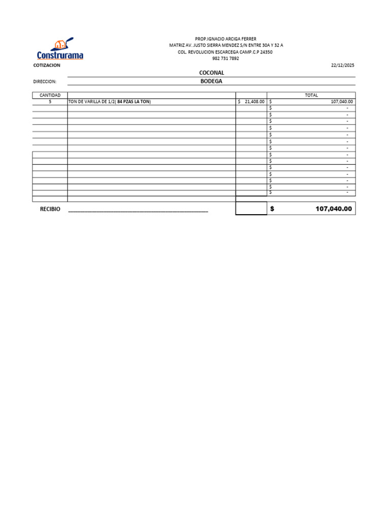 Cotización de Varilla para Coconal | PDF