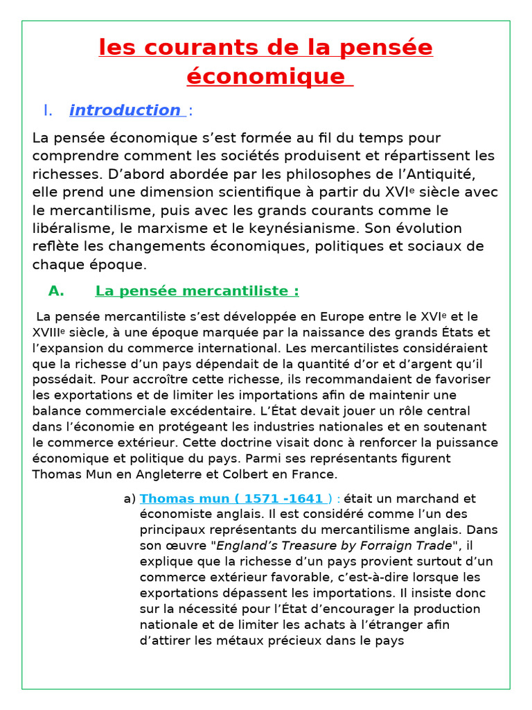 Courants de la pensée économique | PDF | Mercantilisme | Économie