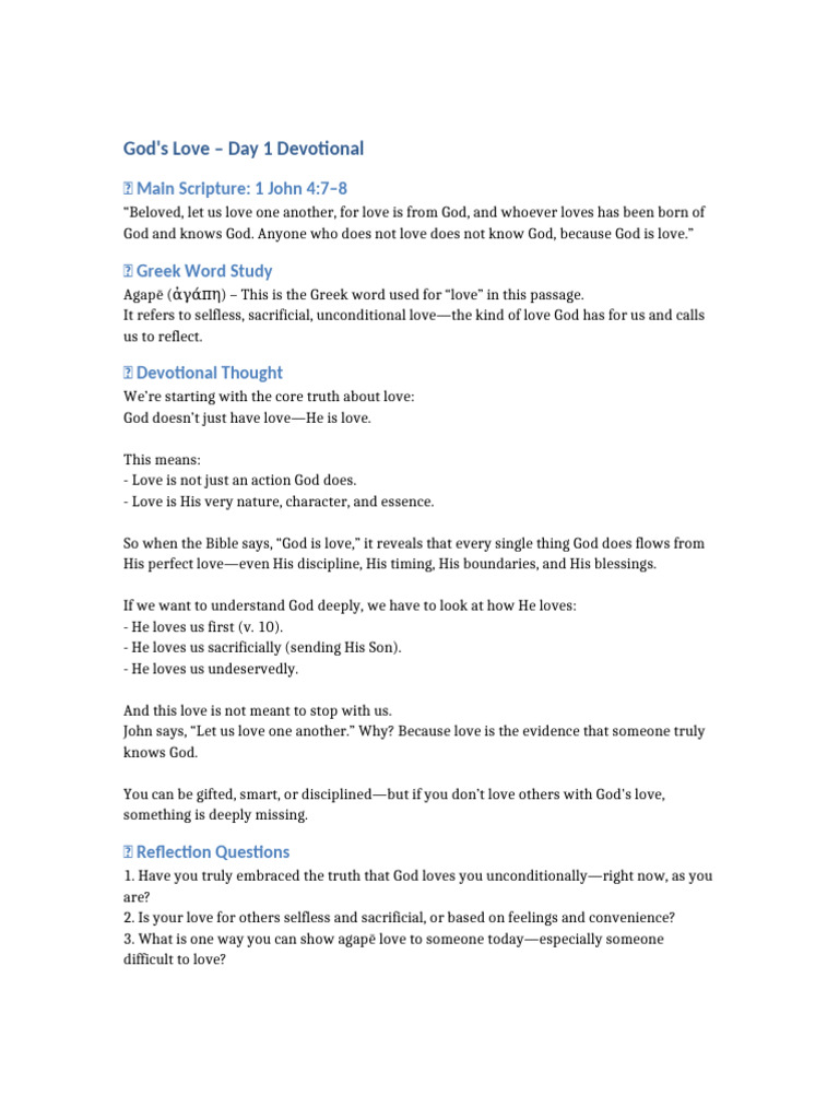 Gods Love Day 1 Devotional | PDF