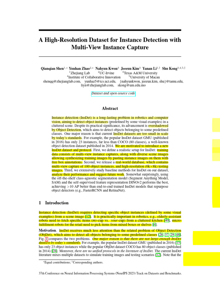 NeurIPS 2023 a High Resolution Dataset for Instance Detection With ...