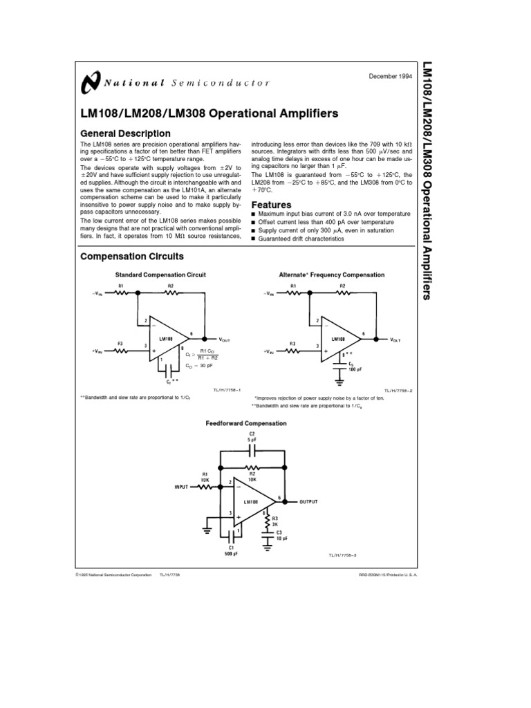 LM 108 | PDF | Amplifier | Operational Amplifier