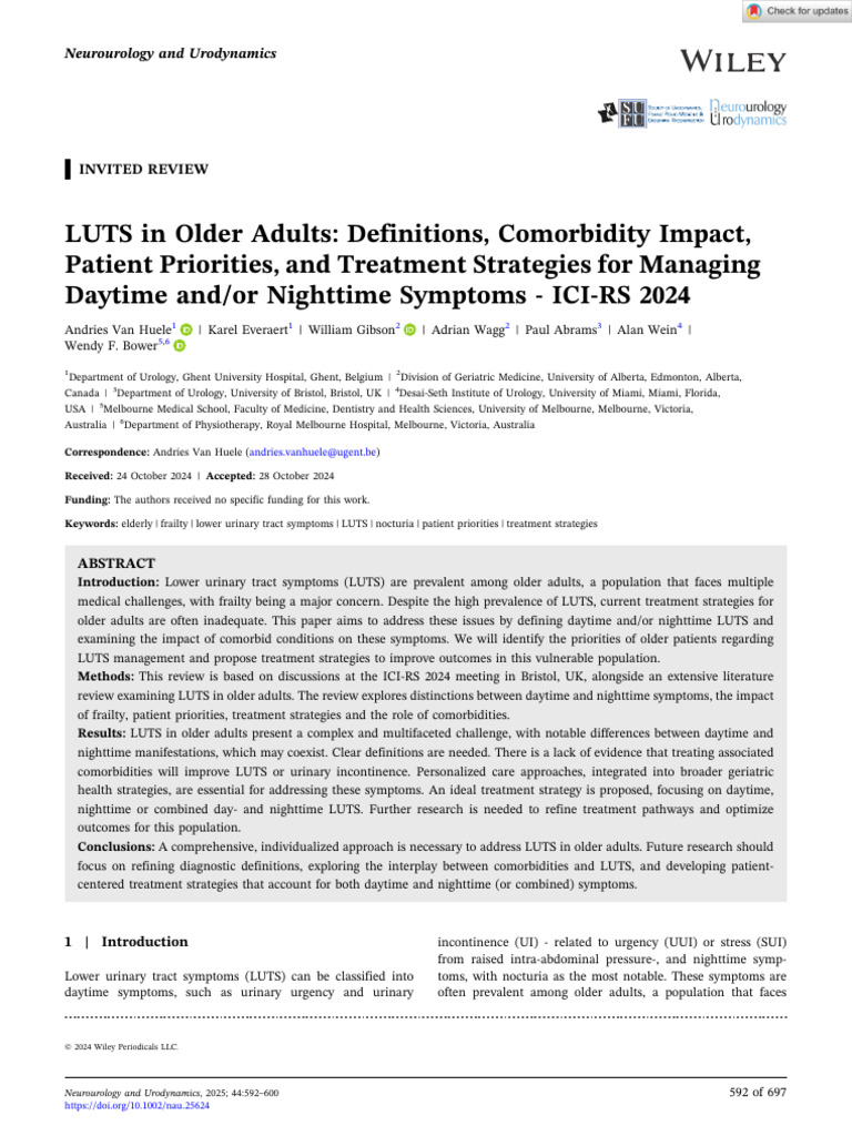 LUTS in Older Adults- Definitions, Comorbidity Impact, Patient ...