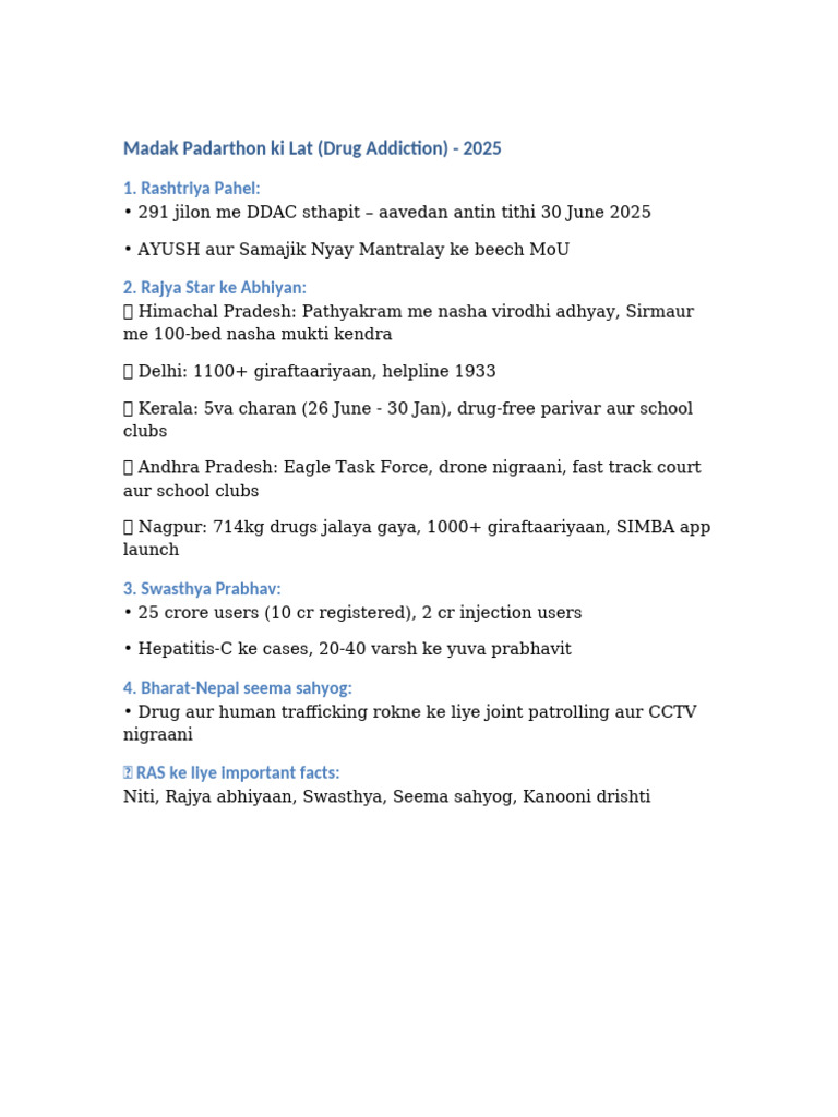 Drug Addiction Current Affairs RAS | PDF