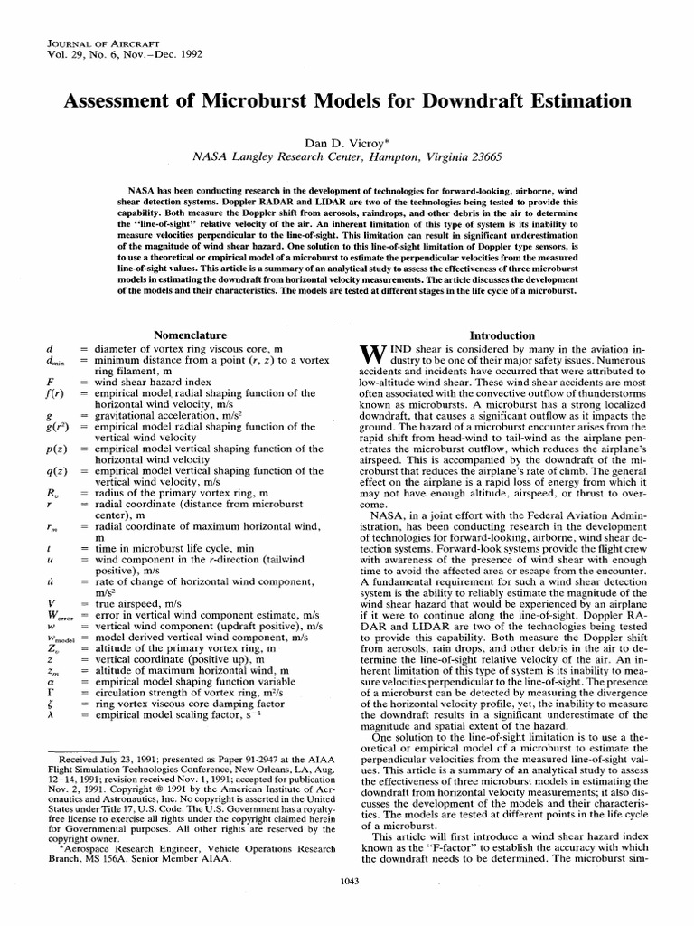 Microburst Models for Wind Shear Estimation | PDF | Wound | Applied And ...