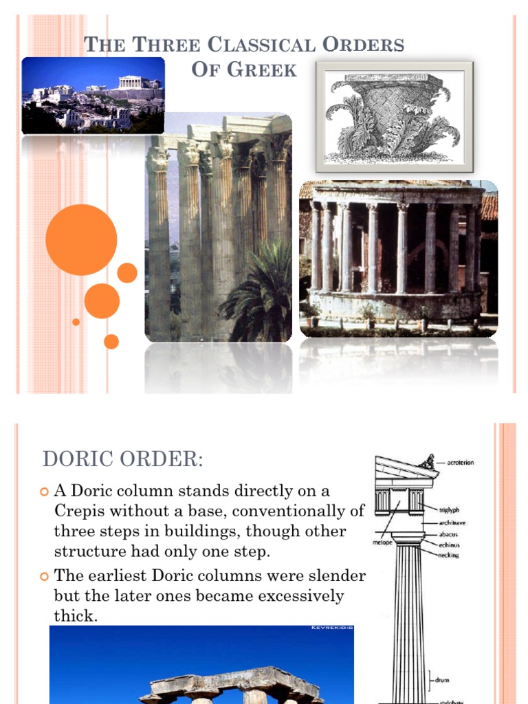 The Three Classical Orders of Greek Architecture | PDF | Column | Delphi
